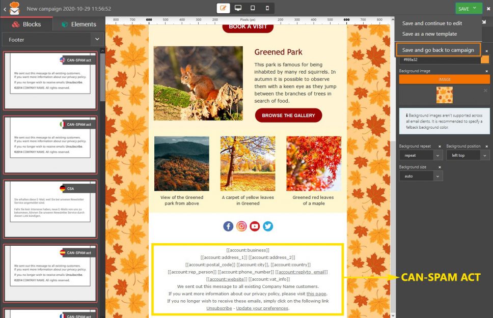Preview and save a draft - Emailchef