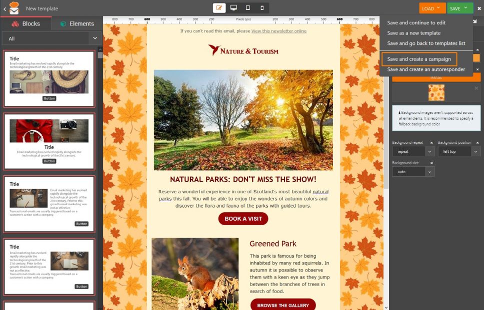 Preview and save a draft - Emailchef