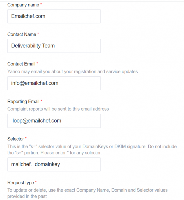 Set Yahoo complaint feedback loop - Emailchef