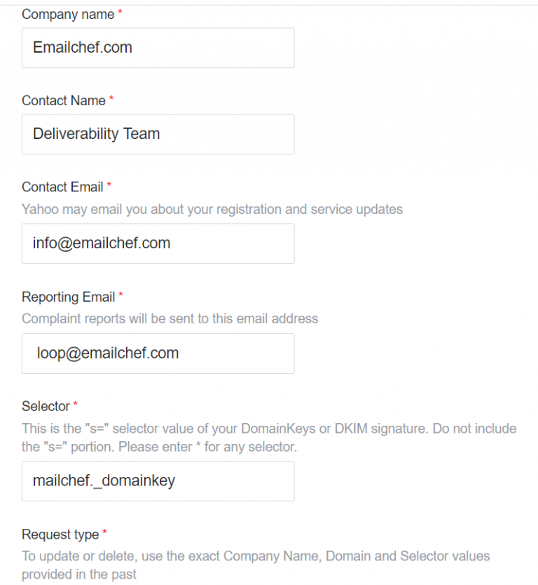 Set Yahoo complaint feedback loop - Emailchef