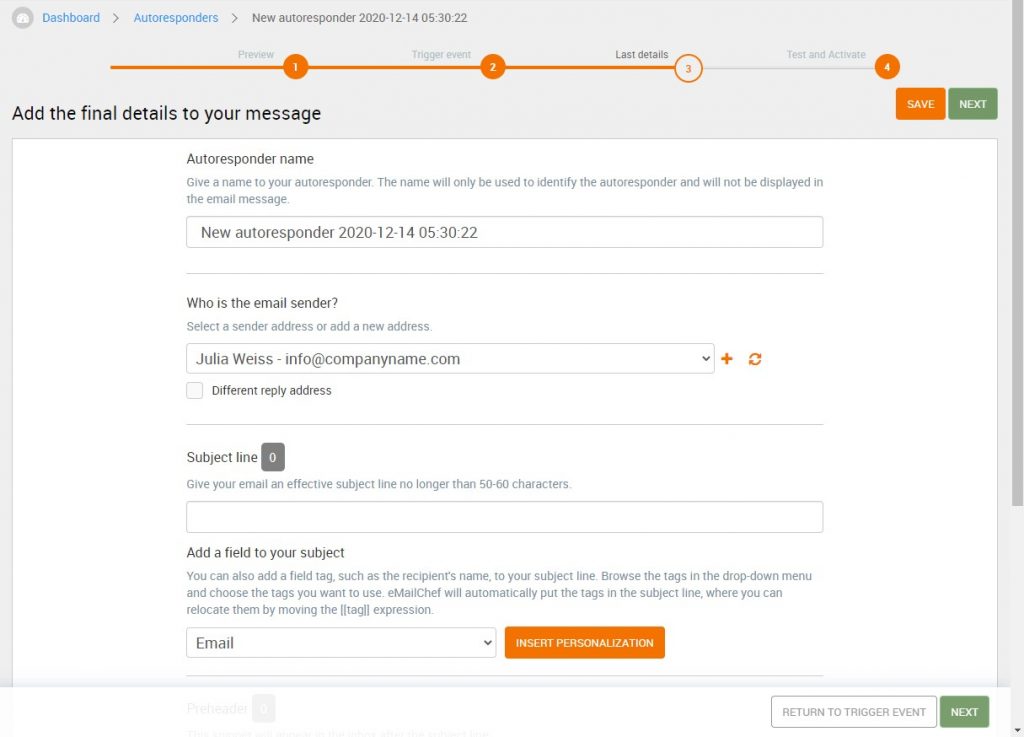 How to create an automatic greeting email - Emailchef